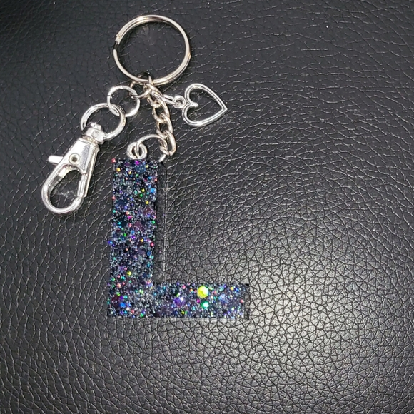 Handmade | Accessories | Hologlitter Black Letter L Keychain | Poshmark